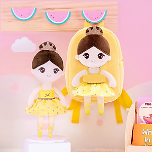 Gloveleya Toddler Backpack for Kids Soft Toys Plush Ballet Girl Doll Yellow 9 Inches
