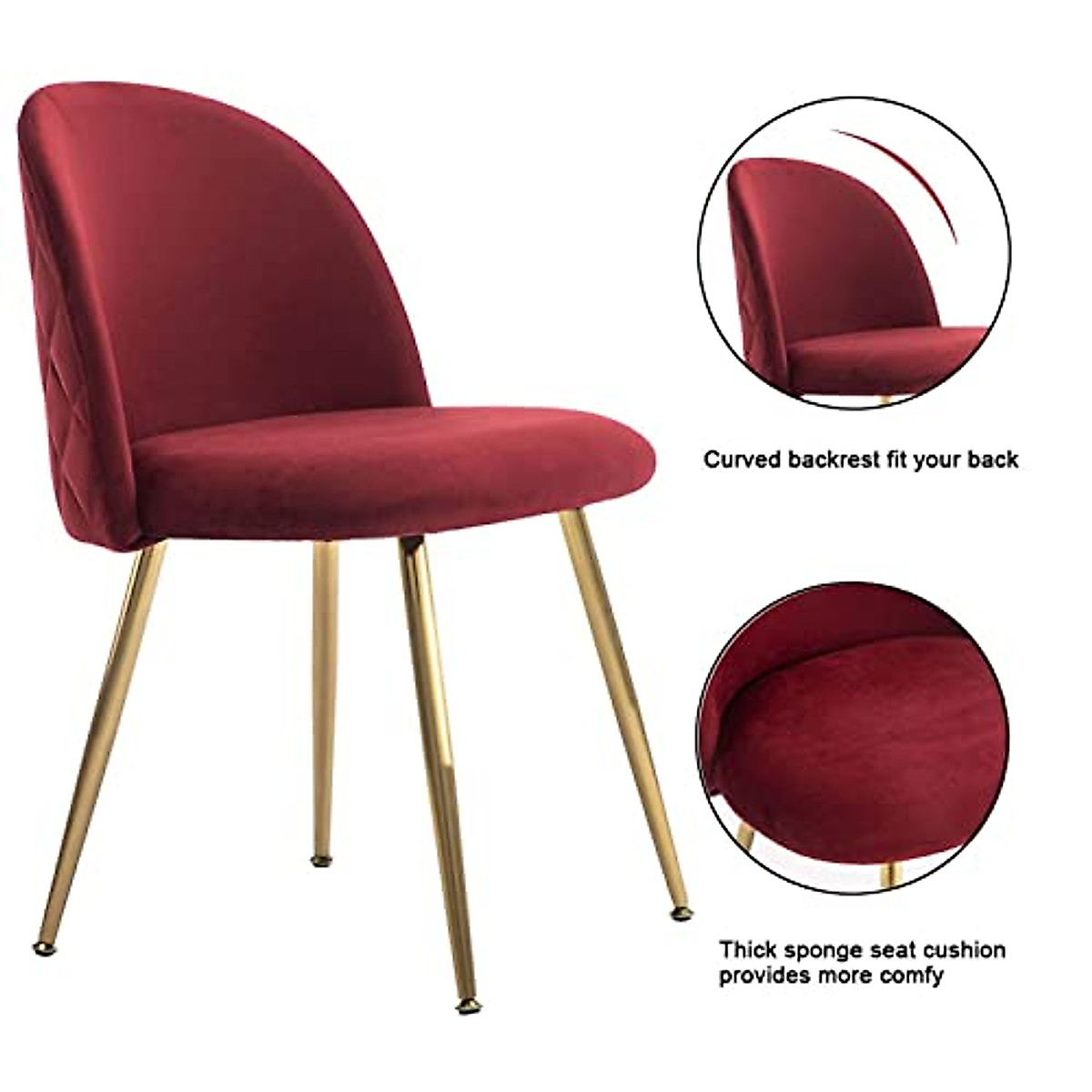 HNY Velvet Accent Chairs Set of 2, Mid Century Modern Dining Chairs with Gold Metal Legs, Upholstered Side Chair for Living 2PC