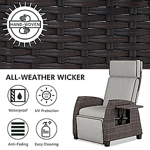 Grand patio Outdoor Recliners Chair for Patio with Hand-Woven Wicker Adjustable Angle Chaise Lounge Wicker Chair for Indoor & Outdoor,Griege