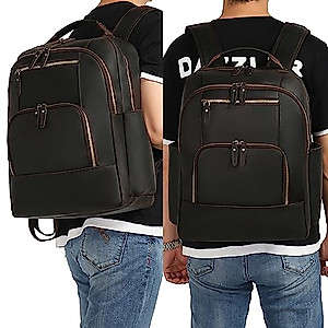 ZHYOL Men's Leather Backpack 17.3 Inch Laptop Backpack Genuine Leather Casual Travel Daypack Hiking Travel Bag Camping Rucksack