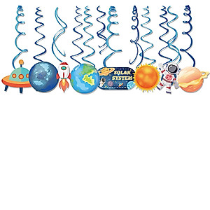 Kristin Paradise 30Ct Space Hanging Swirl Decorations, Galaxy Party Supplies, Outer Space Birthday Theme Decor for Boy Girl Baby Shower, Astronaut 1st Bday Favors Idea