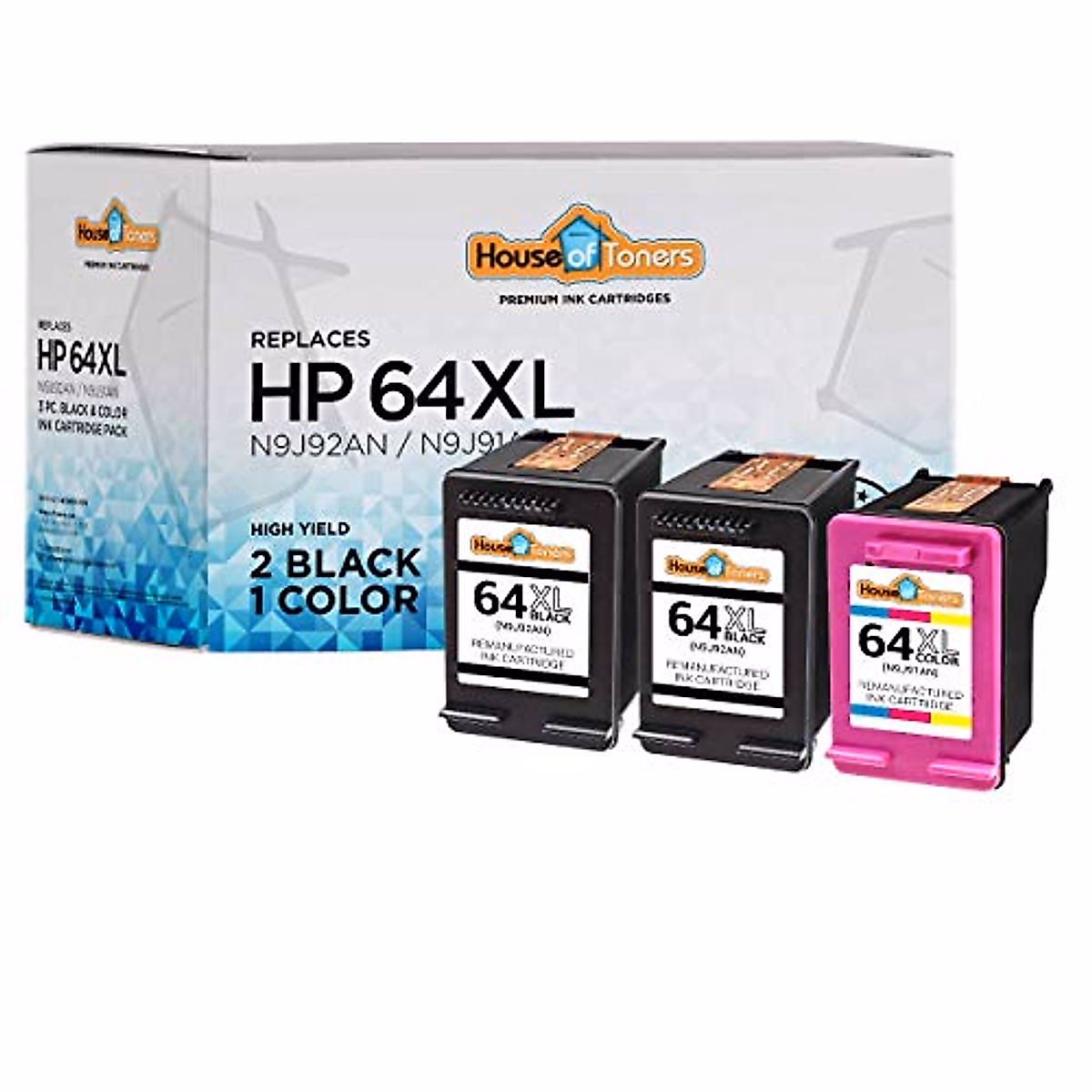 Houseoftoners Replacement for HP64XL HP 64XL Ink for HP Envy Photo 6232 6252 6255 6258 7155 7158 7164 7800 7855 7858 7864 Envy 5542 (2B&1C, 3-Pack)