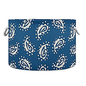 ALAZA Paisley Flower Blue Indian Ethnic Storage Basket Gift Baskets Large Collapsible Laundry Hamper with Handle, 20x20x14 in