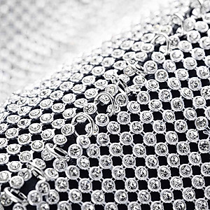 Uranian Rhinestone Tank Top Deep V Chest Chain Silver Sexy Sequin Nightclub Body Chain Sparkly Crystal Bikini Party Adjustable Body Jewelry for Women and Girls