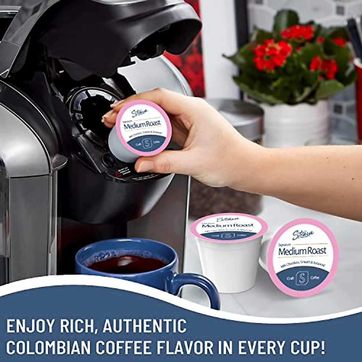 Sträva Signature Low Acid Coffees K Cups: Café Quality with Vibrant Flavor and Aroma. Fresh Roasted, Small-Batch, Specialty-Grade, 100% Arabica Coffee, High Antioxidant, Non-GMO, Gentle on the Belly, Single-Serve K Cup (Medium Roast Colombian)