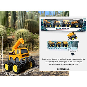 SEESWELL Construction Truck Toys | Monster Truck | Pull Back Friction Powered | Die-cast Alloy Vehicles Playset | 4 Pack | Toys for 3+ Years Old Kids
