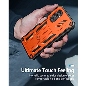 FNTCASE for Samsung Galaxy A14-5G Case: Dual-Layer Protective Textured Shockproof Rugged TPU Cover with Kickstand | Military Grade Drop Protection | Heavy Duty Cell Phone Protector - Orange