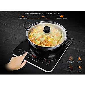 Rosewill Portable Induction Cooktop Burner, 1800W, 8 Cooking Modes, 10 Power/Temp Levels, Touch Panel, LED Display, Timer, Auto Shut-Off, Child Safety Lock, Includes Stainless Steel Pot (RHAI-21001)