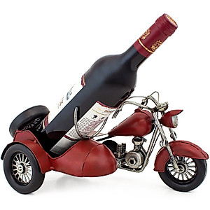 BRUBAKER Wine Bottle Holder Vintage Motorcycle with Sidecar Hand-Painted Metal Sculptures and Figurines Decor Wine Racks and Stands Gifts Decoration