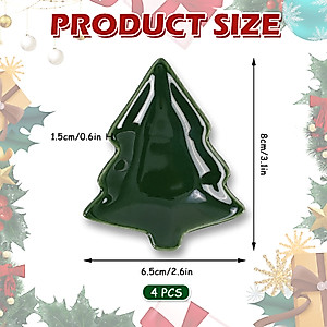 Whaline 4Pcs Christmas Coffee Spoon Rest Ceramic Teaspoon Holder mas Tree Shaped Sauce Dishes Seasoning Dipping Bowl Christmas Ring Dish for Xmas Kitchen Office Party Decor