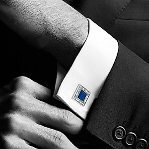 MERIT OCEAN Blue Navy Swarovski Crystal Square Cufflinks for Men Classical Swarovski Cuff Links with Gift Box Elegant Style