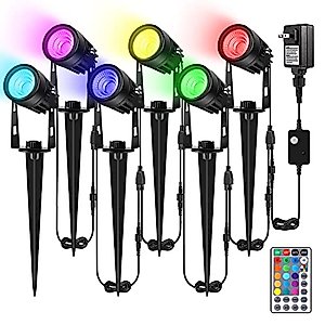 ALOVECO RGB Outdoor Spotlight 1800LM 12V LED Landscape Lighting Remote 16 Colors Changing Landscape Lights with Transformer Waterproof for Yard Garden Pathway 6 Pack