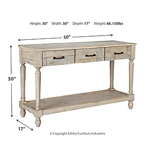 Signature Design by Ashley Shawnalore Farmhouse Solid Pine Wood Sofa Console Table, Whitewash