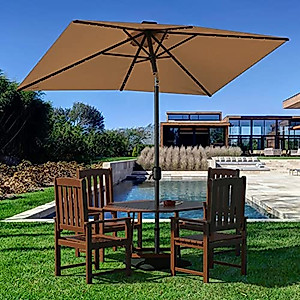 WAHHWF 10x6.5FT Garden Parasol Umbrella with Solar Lights, Rectangular Large Patio Table Umbrella, Deck Pool Outdoor Market Umbrella with Tilt and Crank (Color : Brown)