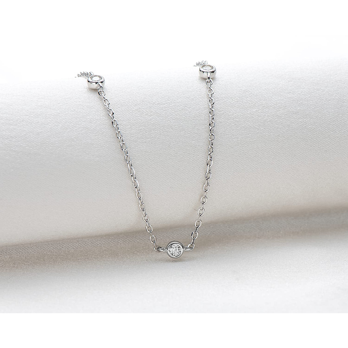 DYUNQ Moissanite Necklace for Women Sterling Silver, Station Tennis Choker Layering Bezel Set Chain, 2.5MM 0.3cttw Lab Created Diamond Dainty Simple Adjustable 16 Inch to 18 Inch