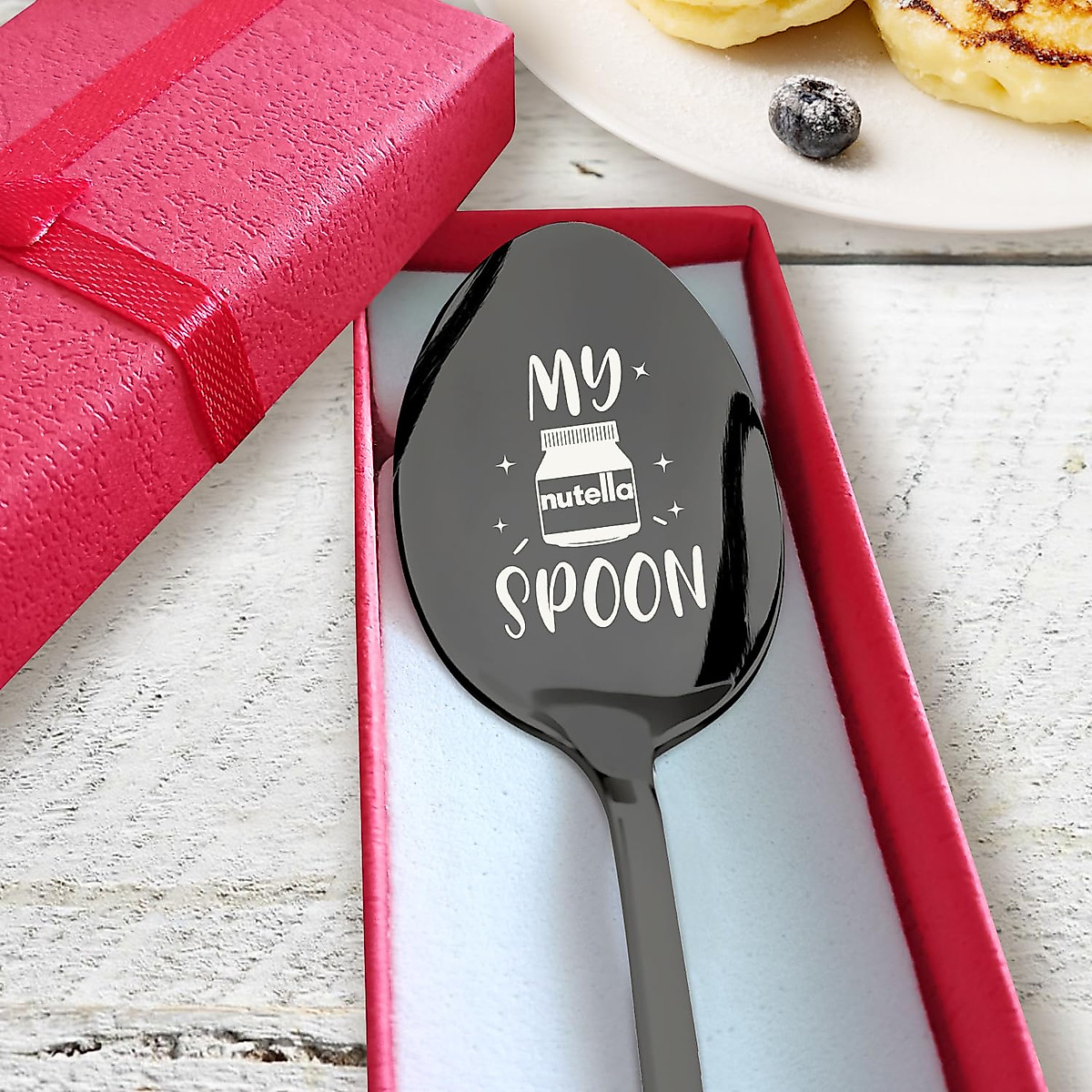 PZJIEAN My Nutella Spoon Black Engraved Stainless Steel Spoon, Funny Coffee Spoon Ice Cream Nutella Spoon Gifts for Women, Men, Nutella Lovers, Birthday Christmas Valentine Gifts