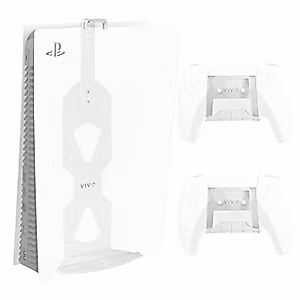 VIVO Steel Wall Mount Bracket Designed for PS5 Gaming Console, Vertical Display for Playstation 5, Open Design, 2 Controller Mounts, White, MOUNT-PS5W