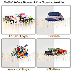 SZBAMI Stuffed Animal Net or Hammock with Light, Hanging Corner Net Toy Hammock for Stuffed Animals with Hooks, Hanging Net Toy Storage Organizer Animal Net for Bedroom Playroom Kindergarten -Large