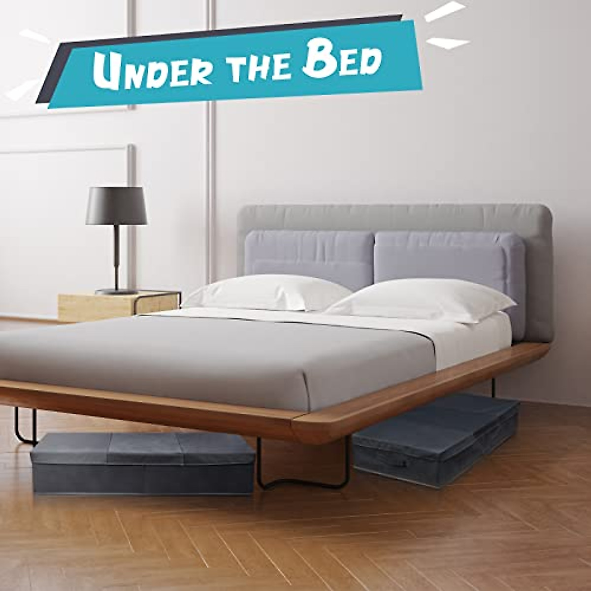 4 Pack Under Bed Storage Bins with Lids Large Underbed Storage Containers with 3 Handles Long Flat Stackable Underbed Storage Containers for Organizing Clothes, Shoes, Toys, Blanket, Garage Boxes