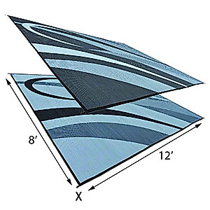 Stylish Camping GA1 Reversible Graphic Patio Mat-8' x 12', Black/Silver