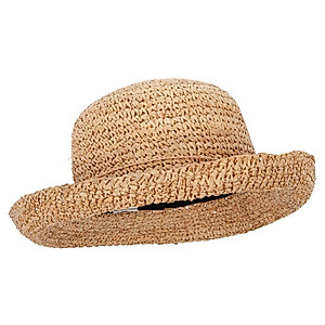 Jeanne Simmons Women's 3 Inch Turn Up Brim Straw Crochet Summer Bucket Hat - Raffia OSFM