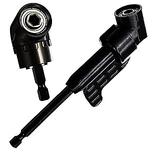 Right Angle Drill Attachment 105 Degree Impact Driver Right Angle Drill Adapter Power Angled Screwdriver Drill Bit Extension Drill Bit Holder for Tight Space Long & Short- BLK