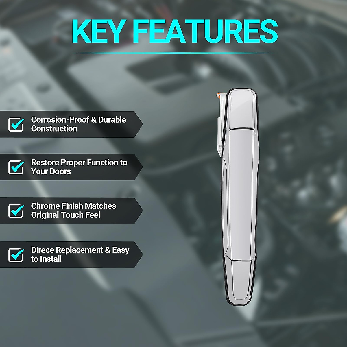 MNJWS Exterior Chrome Door Handle, Rear Driver Side - Compatible with 2007-2013 Chevy Silverado Suburban Tahoe GMC Sierra Yukon Cadillac Escalade - Replace 22738725 84053448 15915659 80105