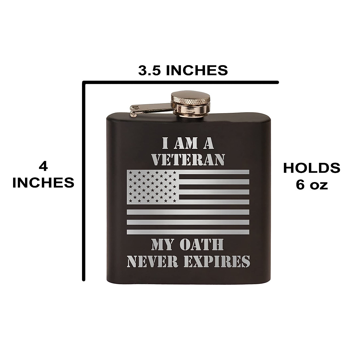 Rogue River Tactical USA American Flag Veteran Oath Stainless Steel Hip Flask Premium Matte Black Makes a Great Gift For Him Dad Father Veteran