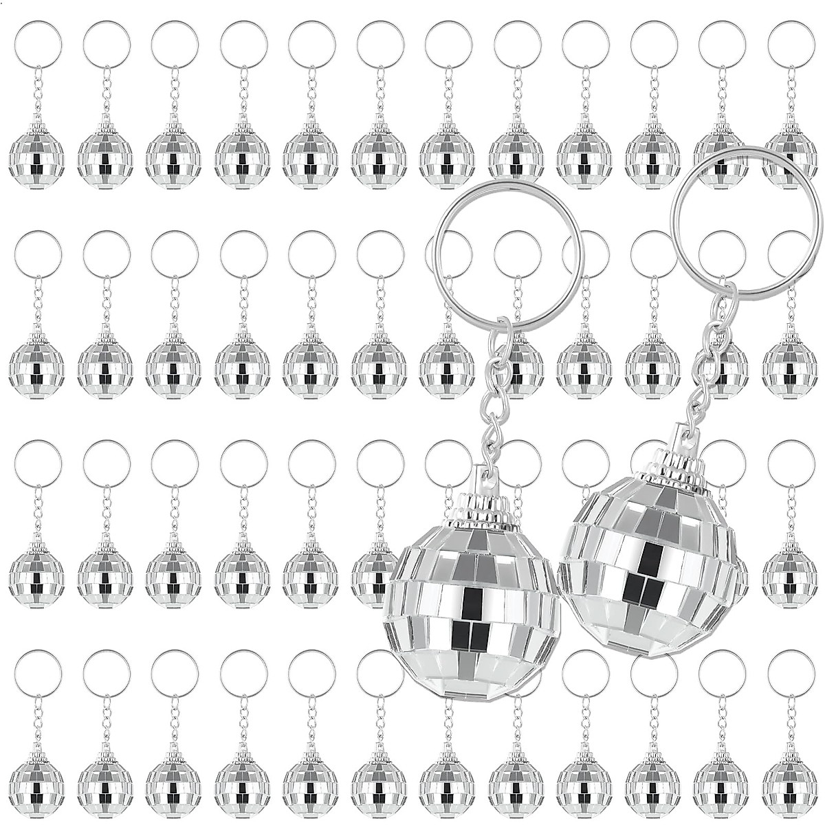 Sasylvia 50 Pcs Mirror Disco Ball Keychain Mini 70s Disco Keychain Bulk Disco Party Favors Small Silver Disco Ball Decorations for 1970s Party Graduation Supplies Birthday Accessories