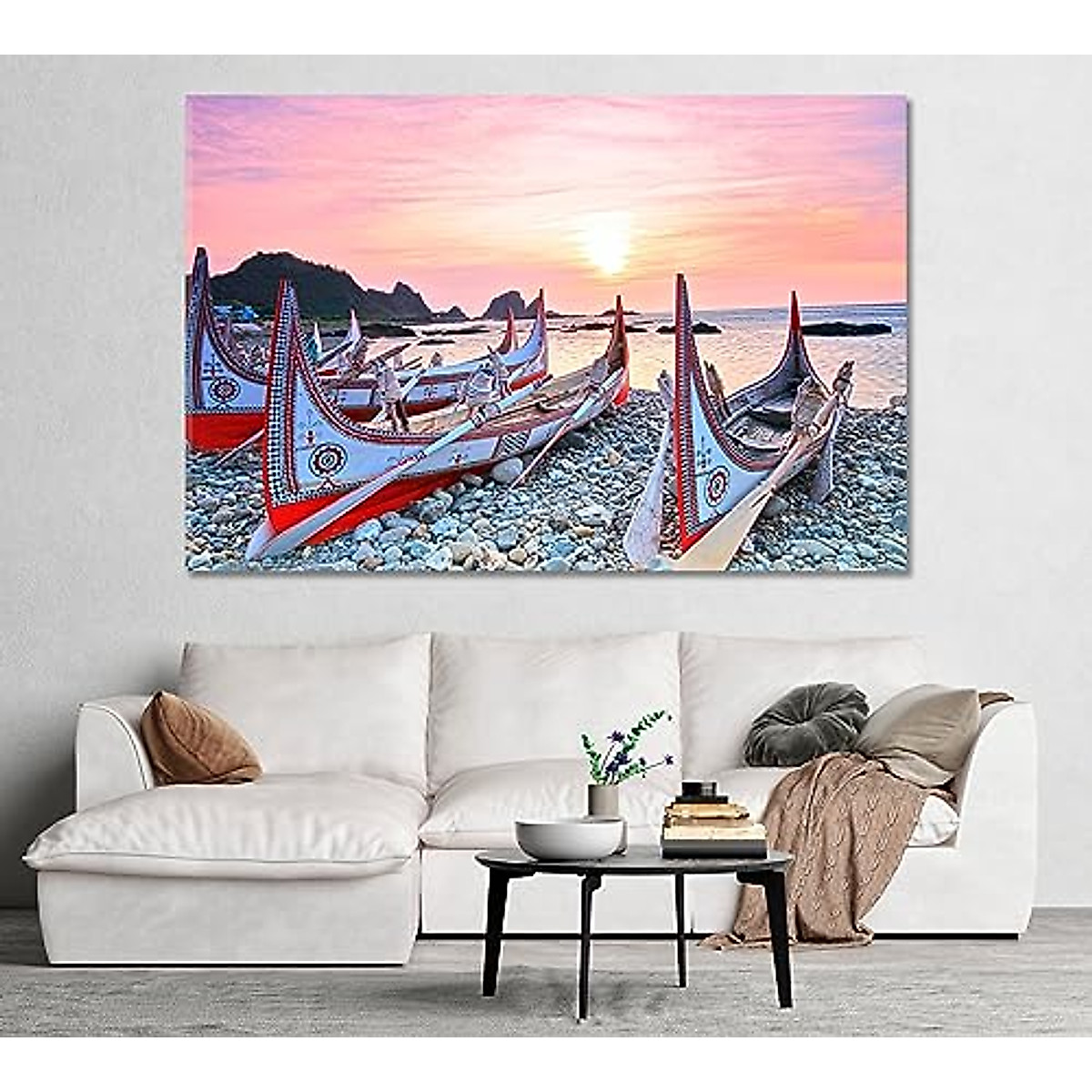 Canoe on the Sea Coast Thailand Canvas Print 3 Panels / 36x24 inches