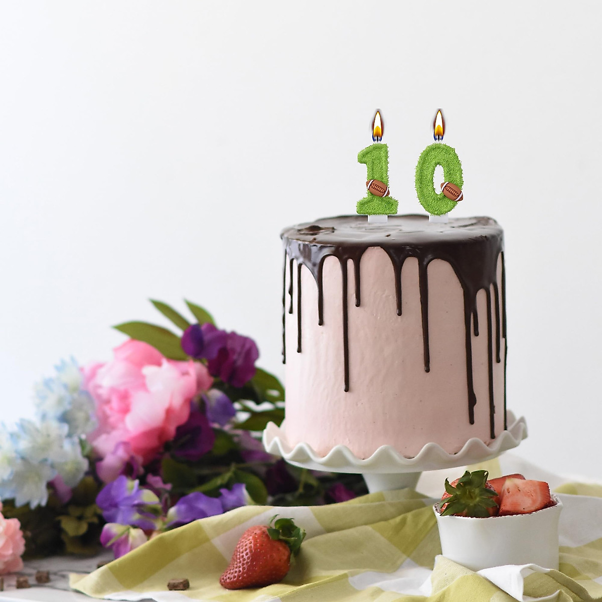 VSHILI 10 Birthday Candles, 10th Cake Candles, Green Happy Birthday Number 10 Candles Cake Topper Decorations for Party Kids Boys Girls