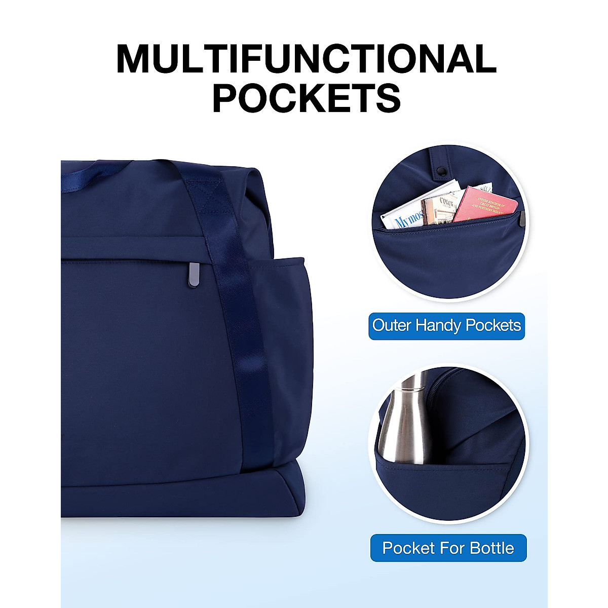 BAGSMART Foldable Travel Duffle Bag, 30.6L Large Carry On Tote Bag Gym Sports Bag for Women, Weekender Overnight Bag for Travel Essentials & Daily Necessities(Navy Blue)