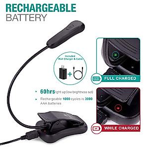 Vekkia Book Light Set with Charger, Clip on Reading Light in Bed with 3 Brightness, Up to 60 Hrs, Rechargeable, Eye-Care Warm LED for Read Before Bed (Incl Travel Case, Cable)