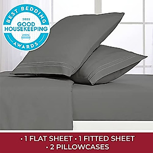 Mellanni Queen Sheet Set - Iconic Collection Bedding Sheets & Pillowcases - Hotel Luxury, Extra Soft, Cooling Bed Sheets - Deep Pocket up to 16" - Wrinkle, Fade, Stain Resistant - 4 PC (Queen, Gray)