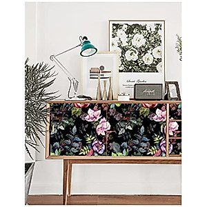 HAOKHOME 93153 Wild Spring Peel and Stick Wallpaper Bouquet Botanical Floral Black/Green/Pink Removable Stick on Home Decor 17.7in x 118in
