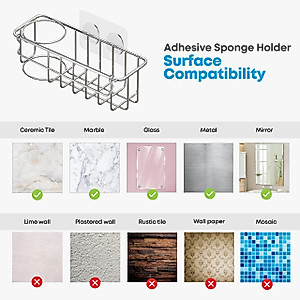 KESOL 3-in-1 Kitchen Sink Caddy with Adhesive Sponge Holder for Kitchen Sink + Dish Cloth Hanger + Dish Brush Holder, 304 Stainless Steel Rust Proof, Water Proof, No Drilling Kitchen Sink Accessories