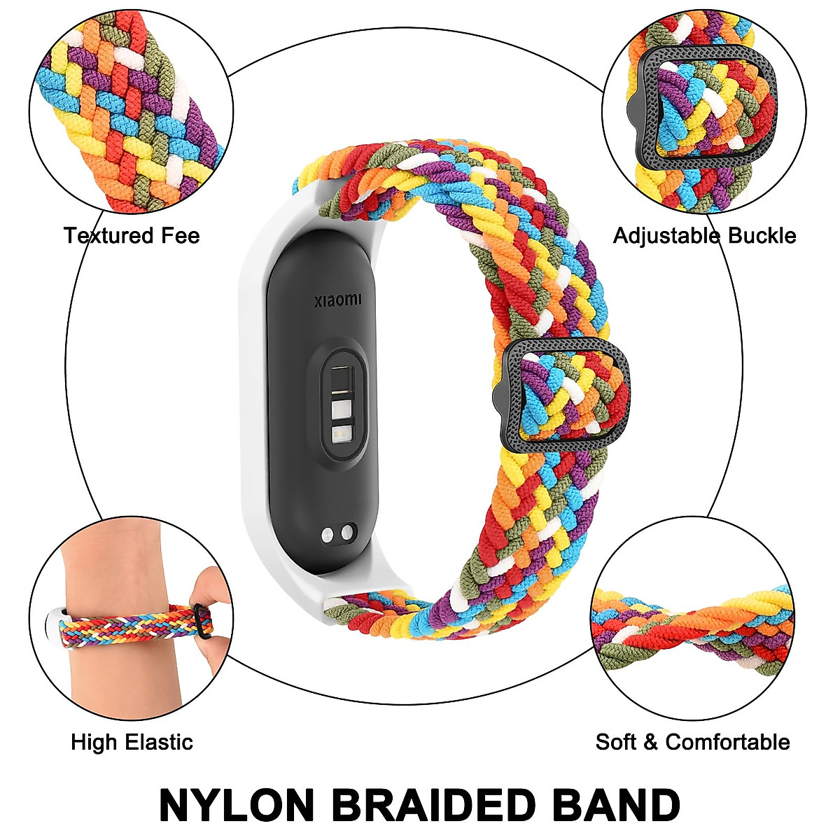Wanme Bands for Xiaomi Mi Band 5/6 / 7 Strap Women Men, Soft Nylon Sport Strap Compatible with Amazfit Band 5 Replacement Bands Wristband Accessories (Colorful)