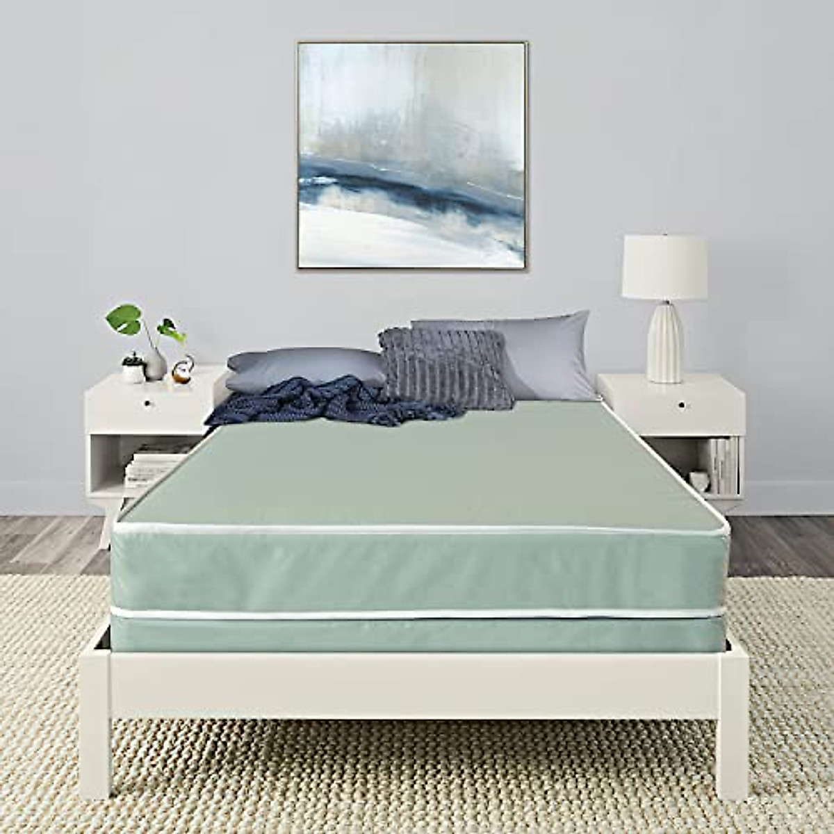 Mattress Solution 8-Inch Firm Double sided Tight top Waterproof Vinyl Innerspring Mattress and 4" Wood Traditional Box spring Set, Full