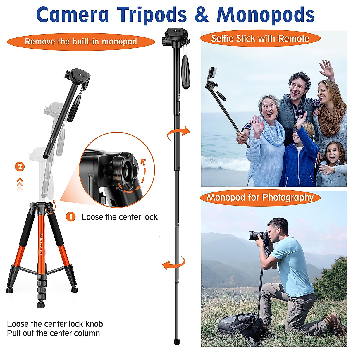Camera Tripod, 72" Camera Tripod Stand with Remote, Heavy Duty Tripod for Video, Aluminum Tripod Stand with Bag, Complete Tripod Unit for Canon Nikon Sony, Perfect for Phone & Camera Photography