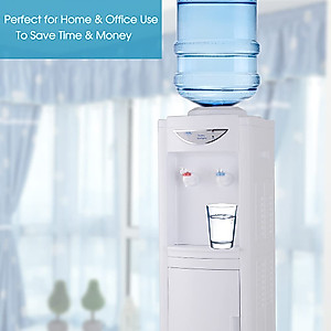 Timoau Top Loading Hot and Cold Water Dispenser, 5 Gallons Water Coolers with Storage Cabinet & Child Safety Lock for Home or Office Use, White