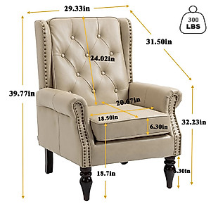 Mid-Century High Wingback Chair, Faux Leather Accent Chair Armchair with Buttons,Modern Living Room Chairs with Rivet Decoration,Leisure Single Sofa Chair for Bedroom,Club,Home Reception (PU Camel)