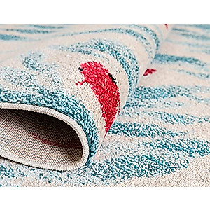 Unique Loom Positano Collection Coastal Modern Bright Colors Fish Beige Round Rug (6' x 6')