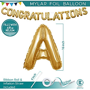 Endea Group Congratulations Banner Balloons 13 Inch Letters - Inflatable Foil Mylar - Celebrate for Graduations, Anniversaries, Weddings, Retirements 15pcs in Set (Gold)