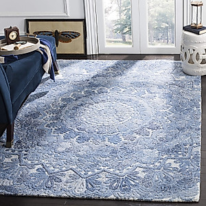 SAFAVIEH Marquee Collection Accent Rug - 4' x 6', Blue & Ivory, Handmade Mandala Medallion Wool, Ideal for High Traffic Areas in Entryway, Living Room, Bedroom (MRQ110D)