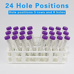 BIPEE Plastic Test Tube Rack, 24 Holes，Test Tube Holder for 25 mm Test Tubes, White Vial Holder, Detachable Test Tube Holder Rack (1pcs，24 Holes）