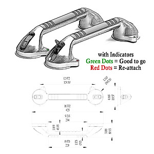 AmeriLuck 16.5inches Balance Assist Bathroom Shower Handle,Suction Bath Grab Bar with Indicators (Silver/Grey)