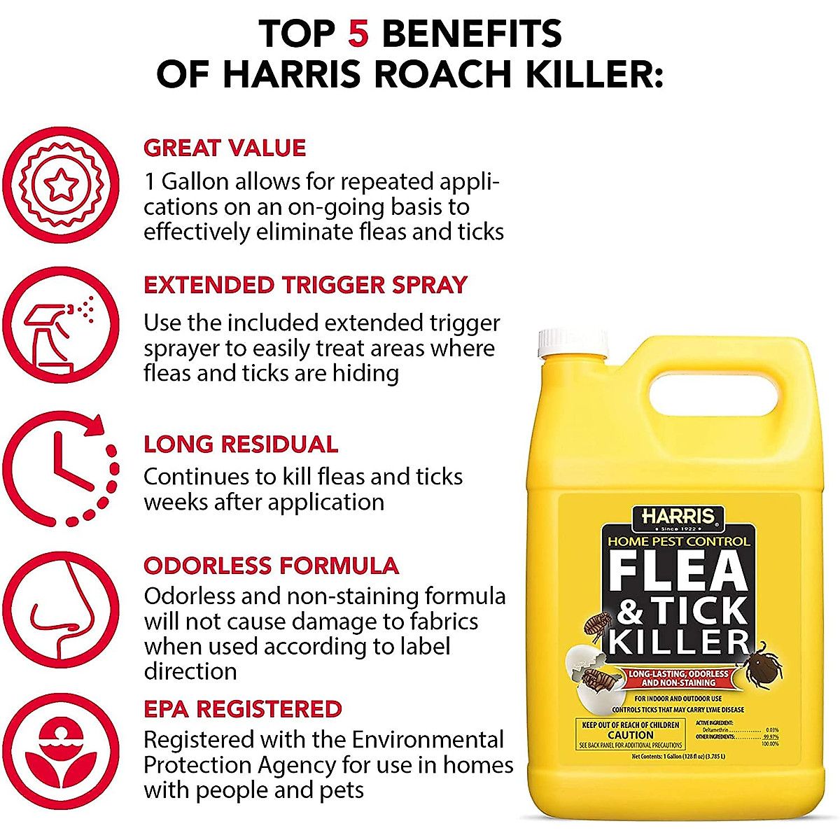 Harris Flea and Tick Killer, Liquid Spray with Odorless and Non-Staining Extended Residual Kill Formula (2-Pack, Gallon)