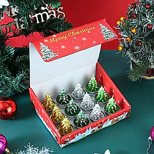 12 Pieces Christmas Tealight Candles - Christmas Candle Set Handmade Delicate Santa Claus Snowman Christmas Tree House Candles Xmas Party Supplies for Home Decoration Gifts (Christmas Tree Candle)