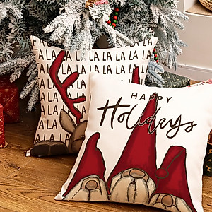GEEORY Christmas Decorative Pillow Covers 18x18 Inch Set of 4, Gnomes Santa Claus Deer Snowman Winter Holiday Farmhouse Cushion Cases Xmas Decoration for Home GA313-18