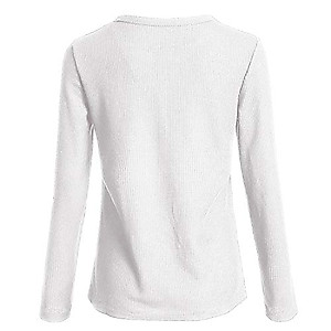 iChunhua Womens Waffle Knit Tunic Blouse Casual Long Sleeve V Neck Warm Cozy Tee Shirt White